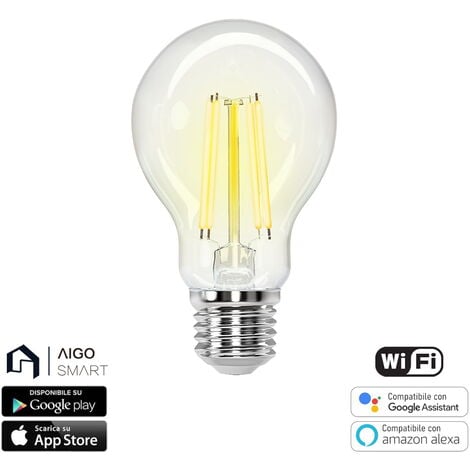 Lampadina Led a Filamento Smart A60 E27 6W WiFi CCT luce regolabile e dimmerabile Aigostar