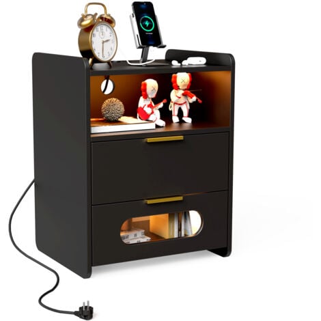 Haloyo® Set di 1 comodini con due cassetti, comodino, prese CA, decoro ...