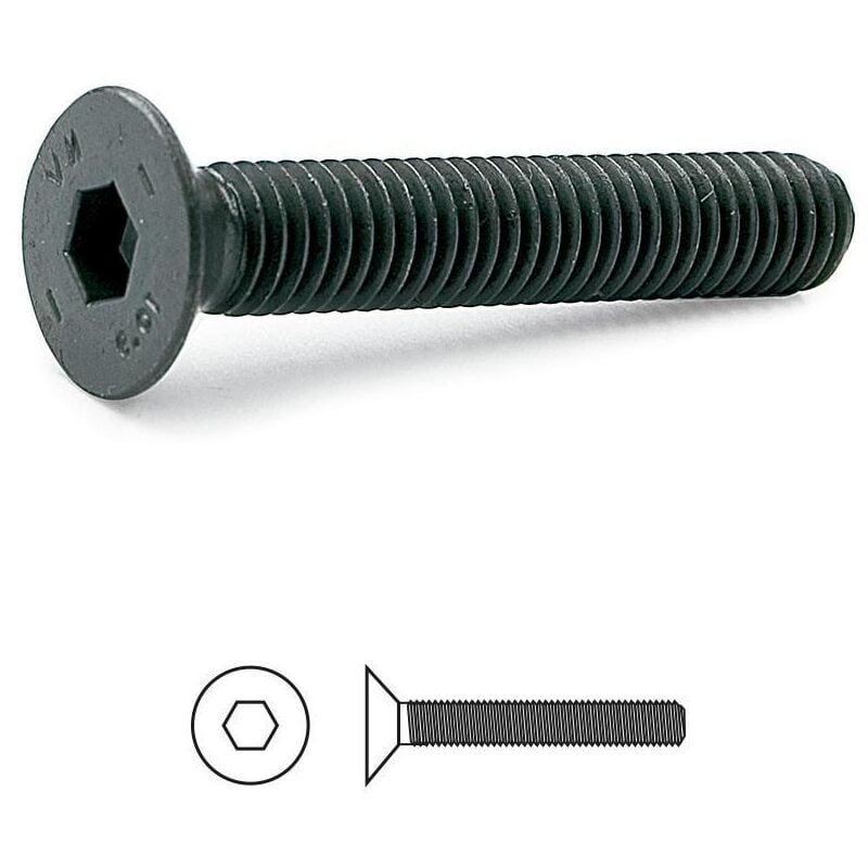 tornillo rosca metal allen din 7991 negro metrica m-6 largo 12mm (caja 1000)