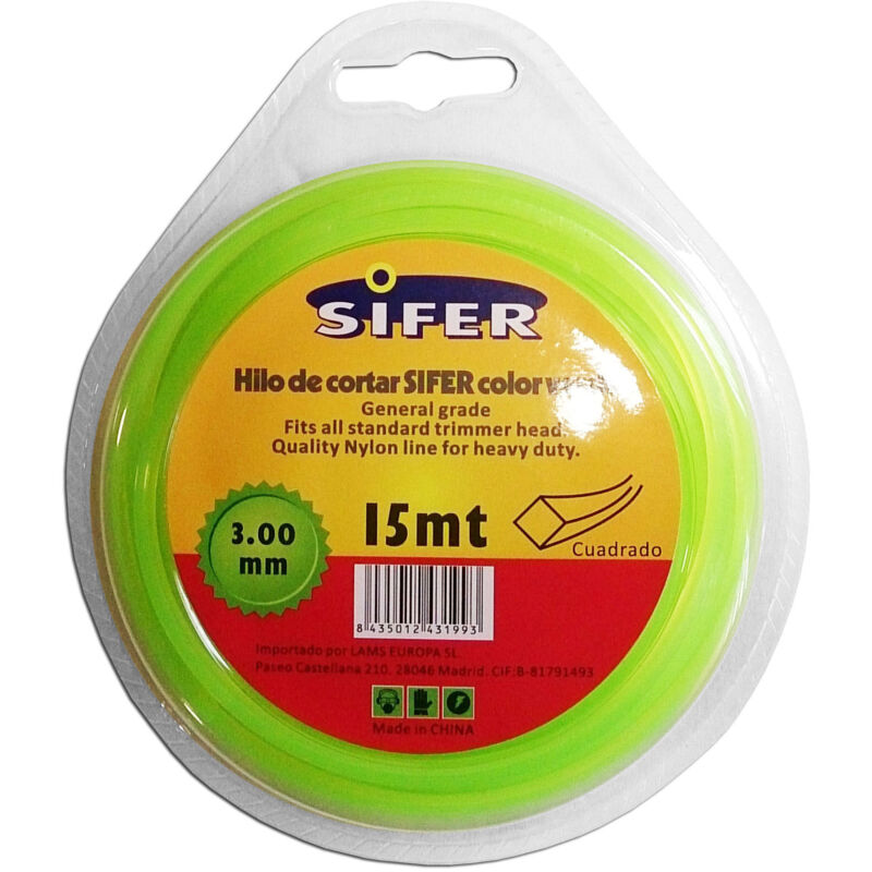 SIFER HILO DESBROZADORA VERDE CUADRADO 3 MM x 15 MT