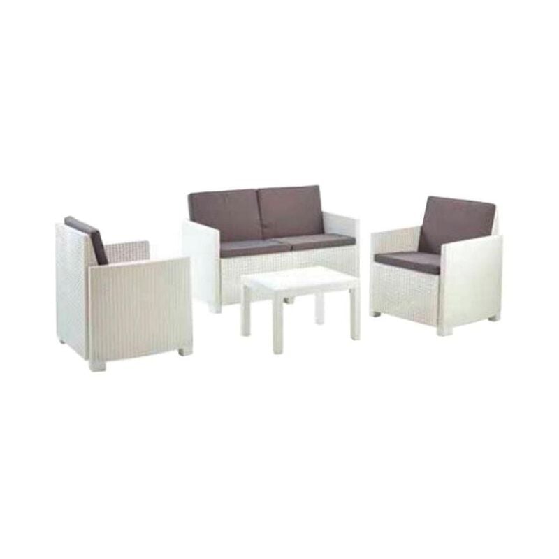 PROGARDEN tresillo arena blanco 4 piezas 8 cojines conjunto , Tresillo ...