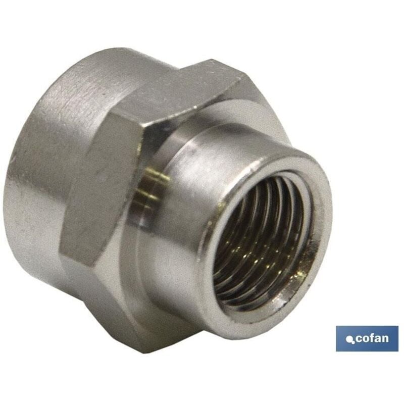 COFAN manguito h-h reducido latón niq. m-1/4 r-3/8 , Manguito Hembra-Hembra Reducido Latón Niquelado