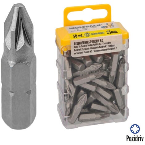 puntas destornillador pozidriv nº 2 (50 piezas). acero s2 al cromo ...