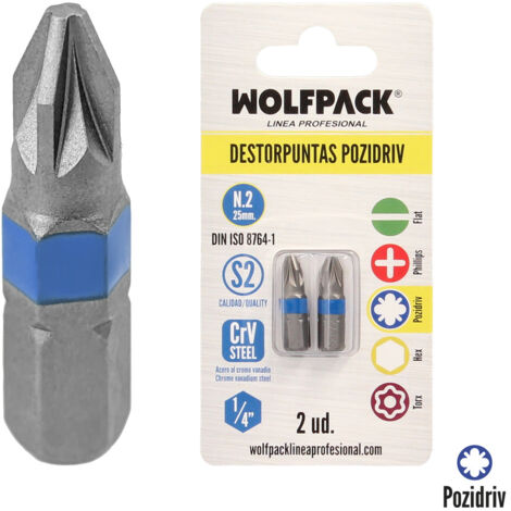 puntas destornillador pozidriv nº 2 (2 piezas). acero s2 al cromo ...