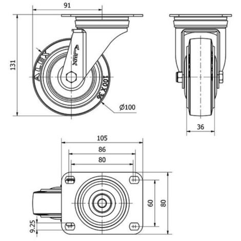rueda giratora placa 10zvl100cp-pgmsb poliamix-goma azul eje bolas ah ...