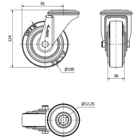 rueda giratora agujero m12 20zvl100cp-pgmsb poliamix-goma azul bolas ah ...