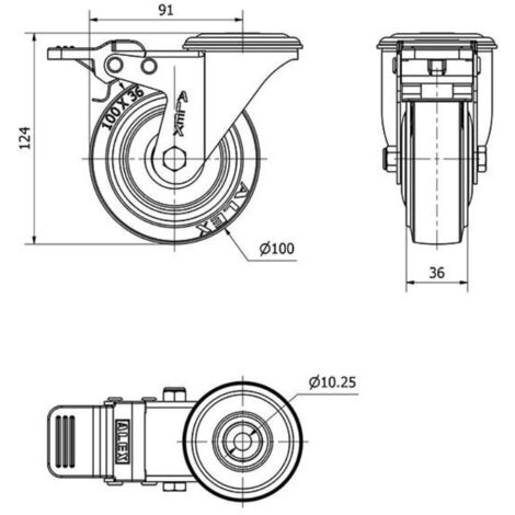 rueda giratora aguj.m10 fr.20zvlfd100cp-pgmsb poliamix-goma azul bolas ...