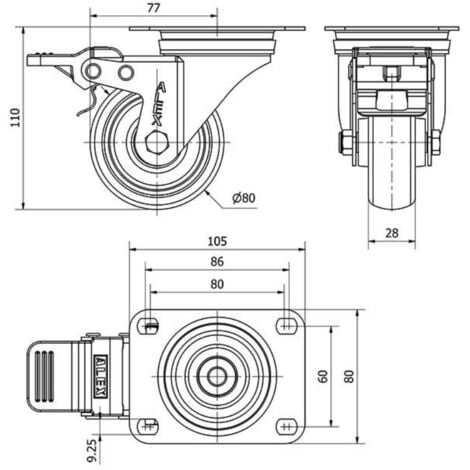 rueda giratora placa fr.inox.10zvlifd80-pgzr poliamix-goma gris inyect ...
