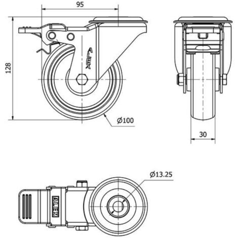 rueda giratora aguj.m12 freno 20zvfd100-pgzr poliamix-goma gris inyect ...