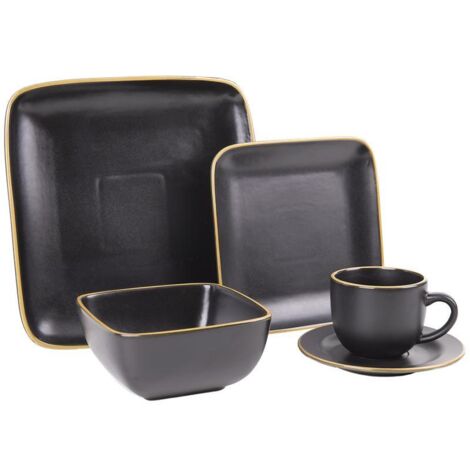 vajilla de ceramica de color negro esmaltado de forma cuadrada con ...