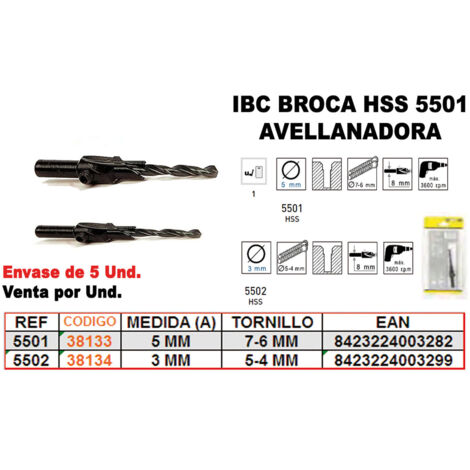 FPLUS ibc finstock 5-502 broca hss 3mm avellanadora 5-4mm , ibc ...
