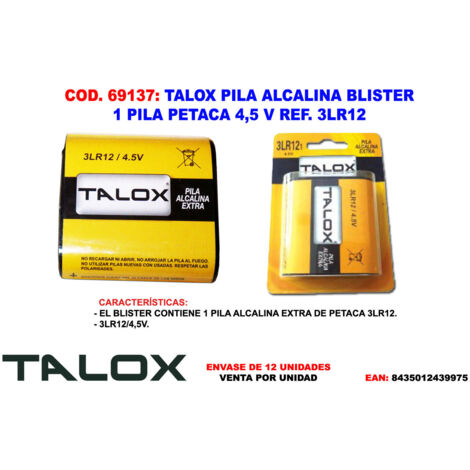 TALOX PILA ALCALINA BLISTER 1 PILA PETACA 4,5 V 3LR12