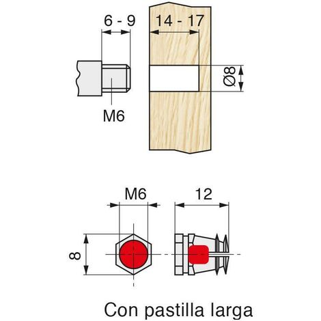 tuerca expansible laton m6-12 con pastilla para taladro diametro 8mm.