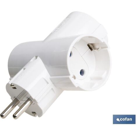 COFAN adaptador schuko 3 vias (16a-250v) , Adaptador triple Schuko con 2 puntos de conexión y ...