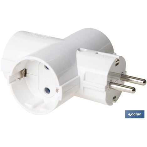 COFAN adaptador schuko 3 vias (16a-250v) , Adaptador triple Schuko con 2 puntos de conexión y ...