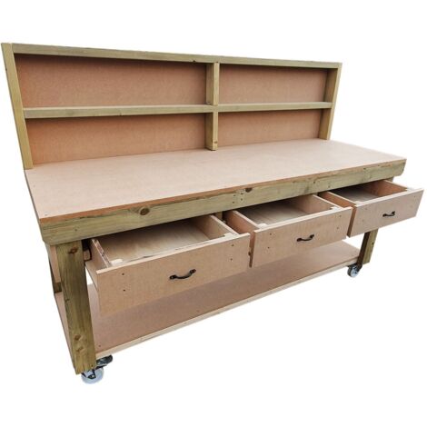Wooden MDF Top Workbench With Drawers (V1), 8ft (240cm) With back panel ...