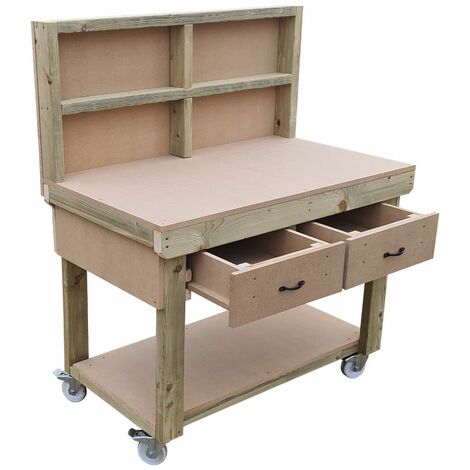 Wooden MDF Top Workbench With Drawers (V1), 4ft (120cm) With back panel ...