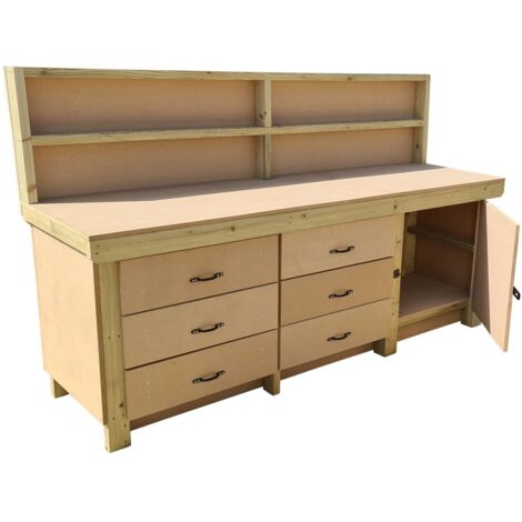 Wooden MDF top workbench, tool cabinet with lockable cupboard (V.3) (H ...