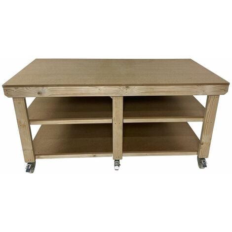 Wooden MDF Top Wide Workbench (3ft x 8ft) Legs With wheels and Double shelf