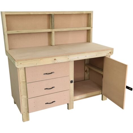 Wooden MDF top workbench, tool cabinet with lockable cupboard (V.3) (H ...
