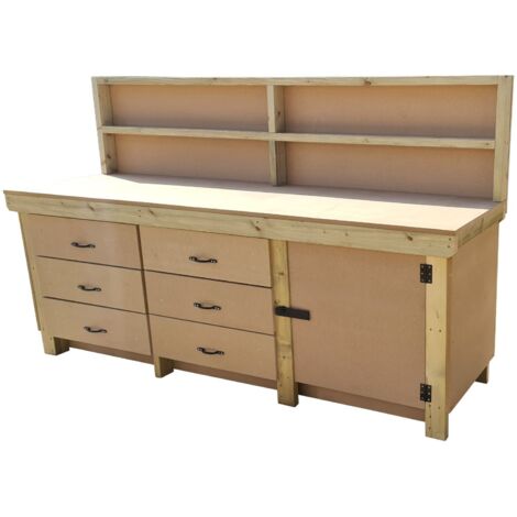 Wooden MDF top workbench, tool cabinet with lockable cupboard (V.3) (H ...