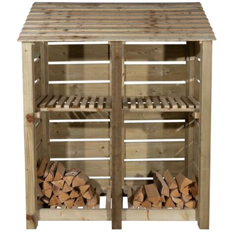 Slatted wooden log store with kindling shelf W-146cm, H-180cm, D-88cm ...