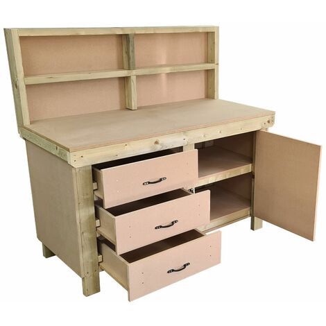 Wooden MDF top workbench, tool cabinet with lockable cupboard (V.3) (H ...