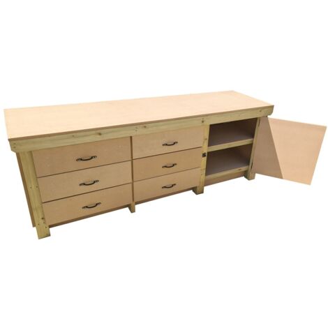 Wooden MDF top workbench, tool cabinet with lockable cupboard (V.3) (H ...