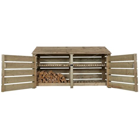 Slatted wooden log store with door and kindling shelf W-227cm, H-126cm ...