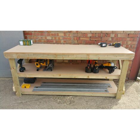 MDF top workbench (H-90cm, D-70cm, L-210cm) with double shelf