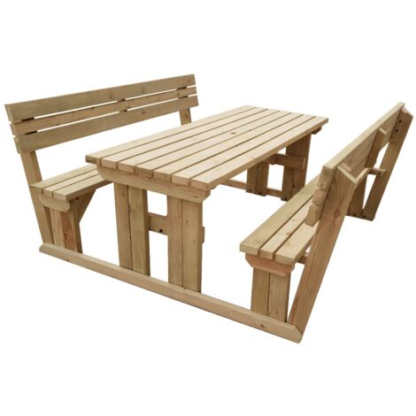 6ft (180cm) Picnic table and bench set with backrest, natural (light ...