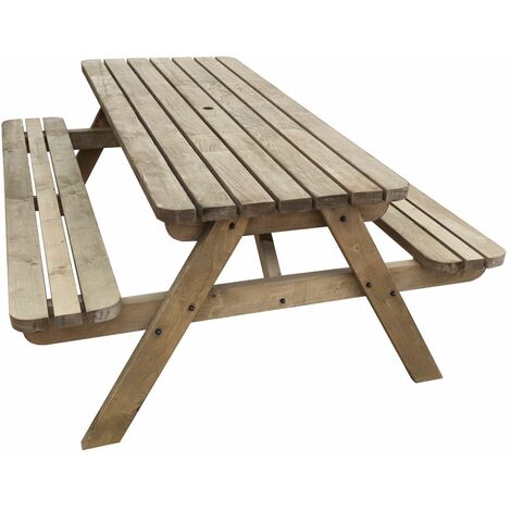 5ft (150cm) Pub style picnic table and bench, rustic brown finish ...