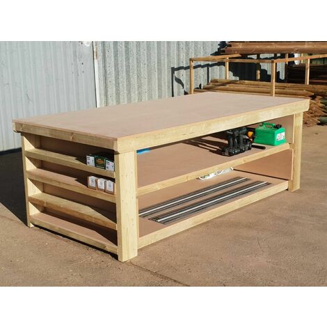 Wooden MDF Top Workbench with Extra shelving, 4ft(120cm) Depth, 5ft ...