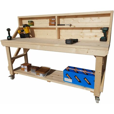 Acorn Wooden Workbench 7ft (210cm length) With back panel / With wheels