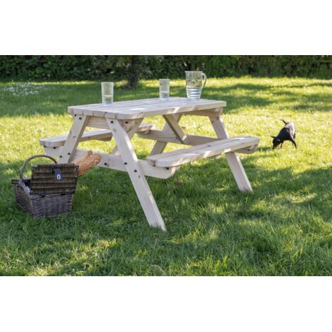 Classic Rounded Pub Style Picnic Bench and Table (5ft, Natural finish)