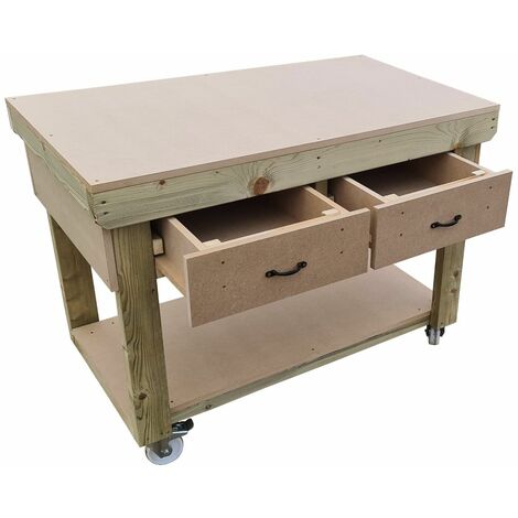 Wooden MDF Top Workbench With Drawers (V1), 5ft (150cm) With wheels
