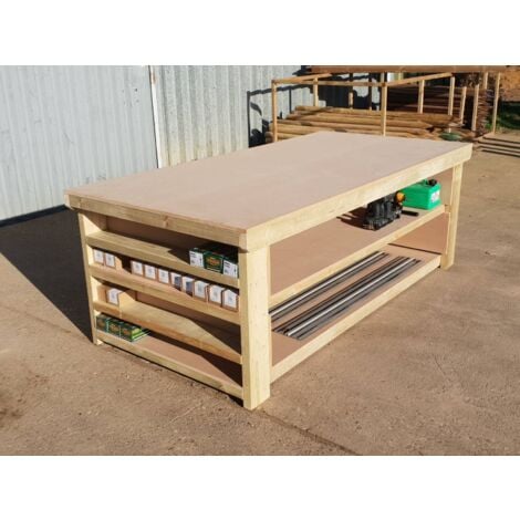 Wooden MDF Top Workbench with Extra shelving, 3ft(90cm) Depth, 4ft ...