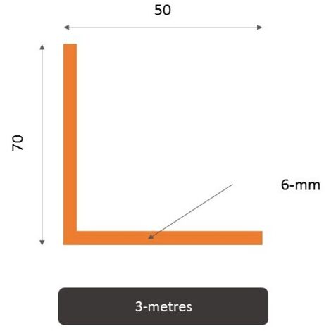 Cornière acier S235 - 3 metres, Dimension - 70 x 50 mm, Epaisseur 6 mm