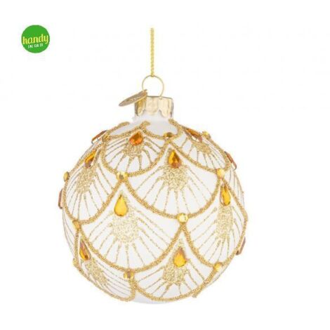 Sfera in vetro Stardust Bizzotto bianco/oro Ø8 cm