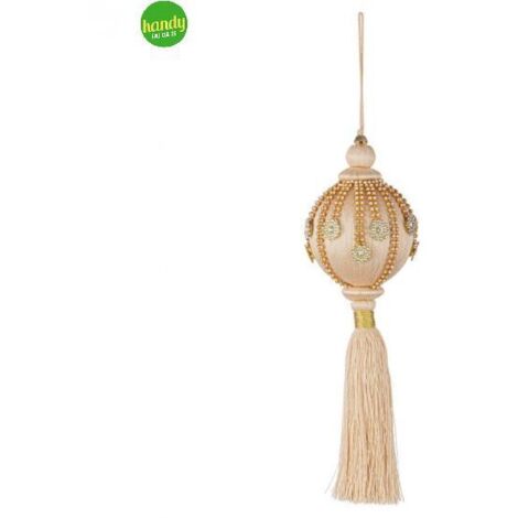 Sfera natalizia Fringe Bizzotto beige con nappa Ø8 cm