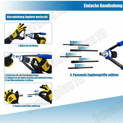 Nietmutternzange Gewinde Nieten Zange Set mit Stahl Nietmuttern M5 M6 ...