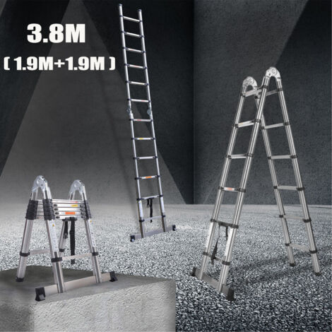 Profi Teleskopleiter Treppenleiter Anlegeleiter Mehrzweckleiter 3.8M (1 ...