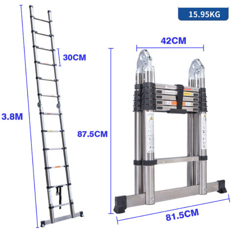 Profi Teleskopleiter Treppenleiter Anlegeleiter Mehrzweckleiter 3.8M (1 ...