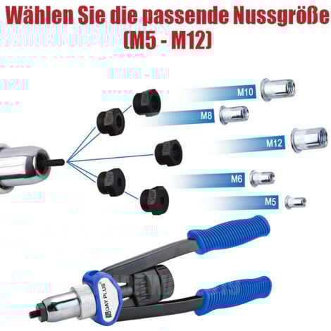 150tlg Einnietmuttern M5-M12 Gewindenieten mit Nietenzange ...