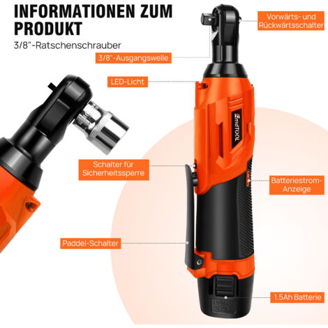 Akku-Ratsche Ratschenschlüssel mit 3/8 Zoll 90° Winkel-Elektroschlüssel ...