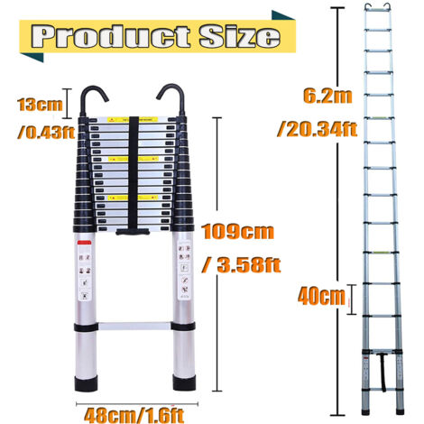 6.2m Einstellbar Teleskopleiter Stehleiter Anlegeleiter Klappleiter mit ...