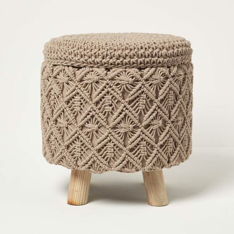 HOMESCAPES Indy Brown Macrame Storage Footstool