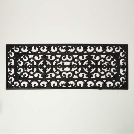 HOMESCAPES Black Iron Effect Rubber Double Door Mat Runner 120 x 45 cm