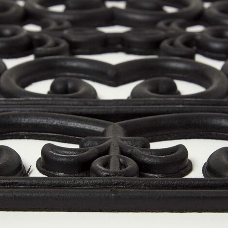 HOMESCAPES Black Iron Effect Rubber Double Door Mat Runner 120 x 45 cm