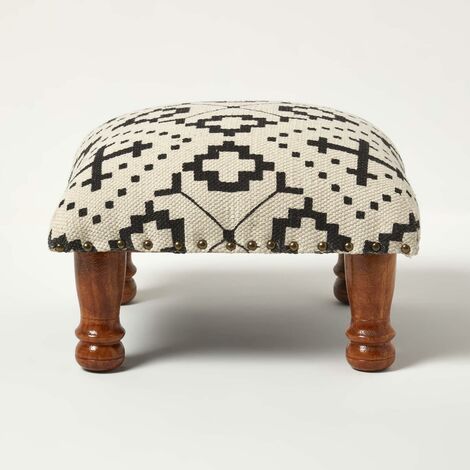 HOMESCAPES Reva Black Geometric Footstool, 40 x 40 x 25 cm